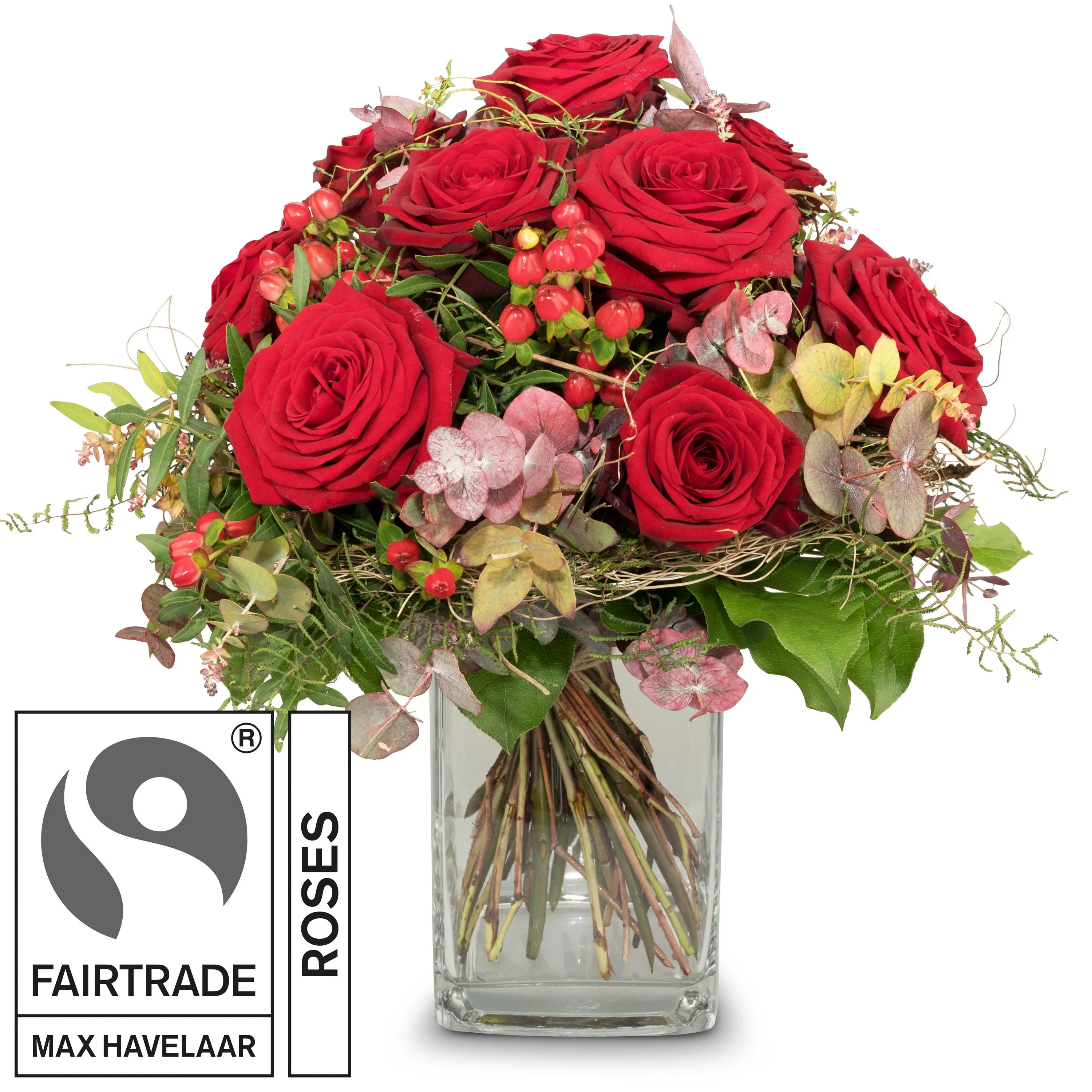 I Love You, with Fairtrade Max Havelaar-Roses, big blooms